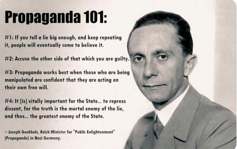 Russian propaganda 101, taken directly from the playbook of Goebbels ...