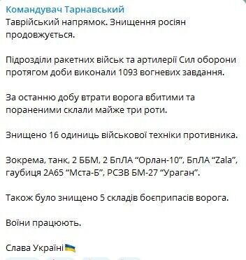 Three companies of invaders were neutralized and 16 units of enemy ...