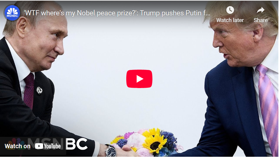 ‘WTF where’s my Nobel peace prize?’: Trump pushes Putin for ceasefire ...
